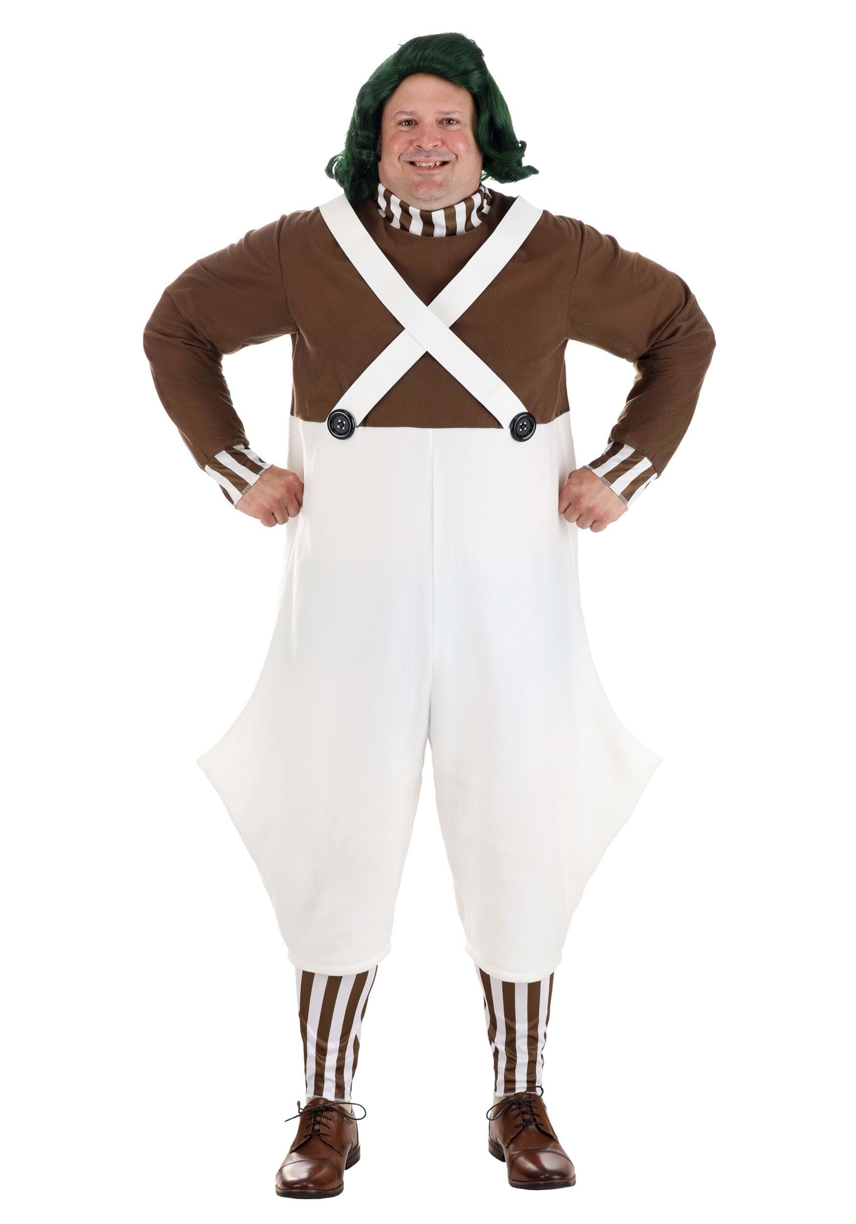 Plus Size Adult Willy Wonka Oompa Loompa Costume, Chocolate Factory Worker Uniform Overalls Outfit for Halloween 5X