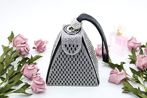 allx Full Rhinestone Fashion Evening Bag Triangle Women (black silver)