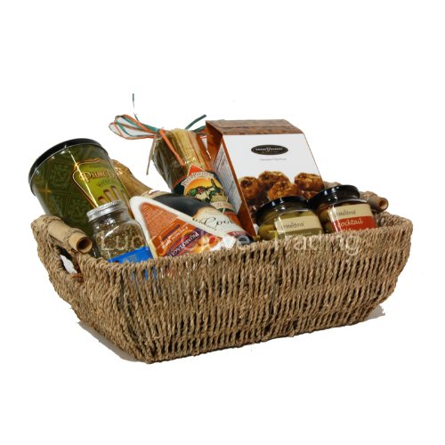 The Lucky Clover Trading Seagrass Tray Bamboo Handles Basket, Natural