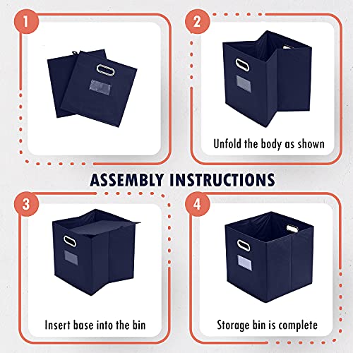 Ornavo Home Foldable Storage Bins Basket Cube Organizer With Dual Handles and Window Pocket - 6 Pack - 12" L x 12" W x 12" H - Navy Blue