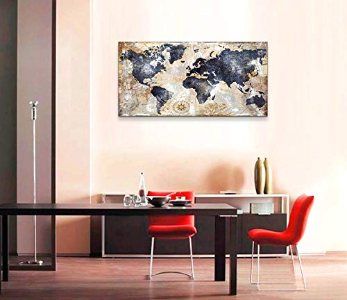 World Map Wall Art Framed Art Print Picture Wall Art Decor Home Interior - Map Picture for Office Wall Decor Canvas Artwork 20x40inch Ready to Hang