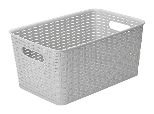 YBM Home Medium Plastic Rattan Storage Box Basket Organizer, Large - Gray - 1 Pack