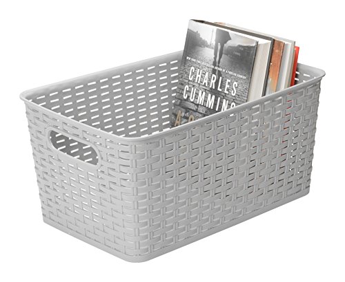 YBM Home Medium Plastic Rattan Storage Box Basket Organizer, Large - Gray - 1 Pack
