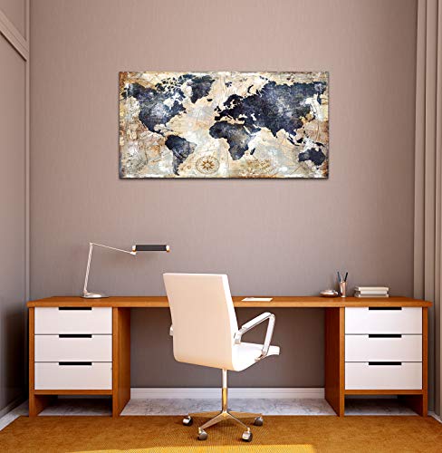 World Map Wall Art Framed Art Print Picture Wall Art Decor Home Interior - Map Picture for Office Wall Decor Canvas Artwork 20x40inch Ready to Hang