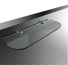 BSM Marketing 15 3/4" x 4" Toughened 1/4" Glass Shelf with Curved Corners and Chrome Finish Supports