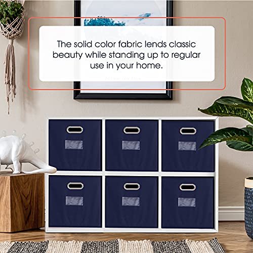 Ornavo Home Foldable Storage Bins Basket Cube Organizer With Dual Handles and Window Pocket - 6 Pack - 12" L x 12" W x 12" H - Navy Blue