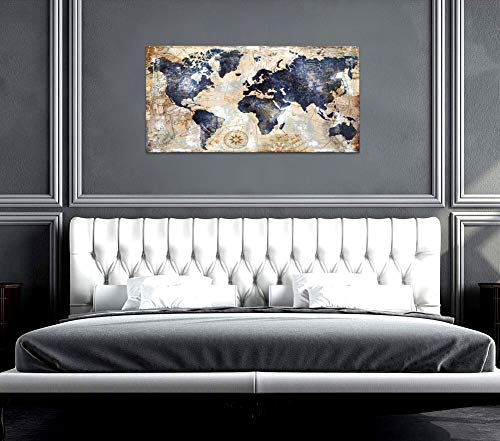 World Map Wall Art Framed Art Print Picture Wall Art Decor Home Interior - Map Picture for Office Wall Decor Canvas Artwork 20x40inch Ready to Hang