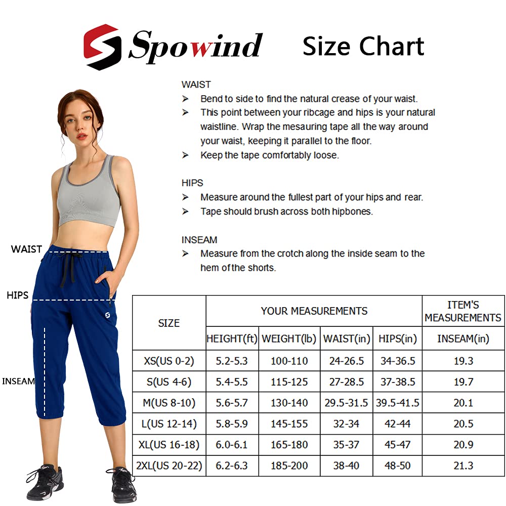 Womens Lightweight Jogger Capri Pants Quick Dry Workout Running Capris Sun Protection UPF 50+ Zipper Pockets Deep Blue