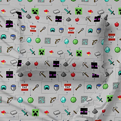 Jay Franco Minecraft Monster Hunters Twin XL Sheet Set - 3 Piece Set Super Soft and Cozy Kid’s Bedding Features Creepers - Fade Resistant Microfiber Sheets (Official Minecraft Product)