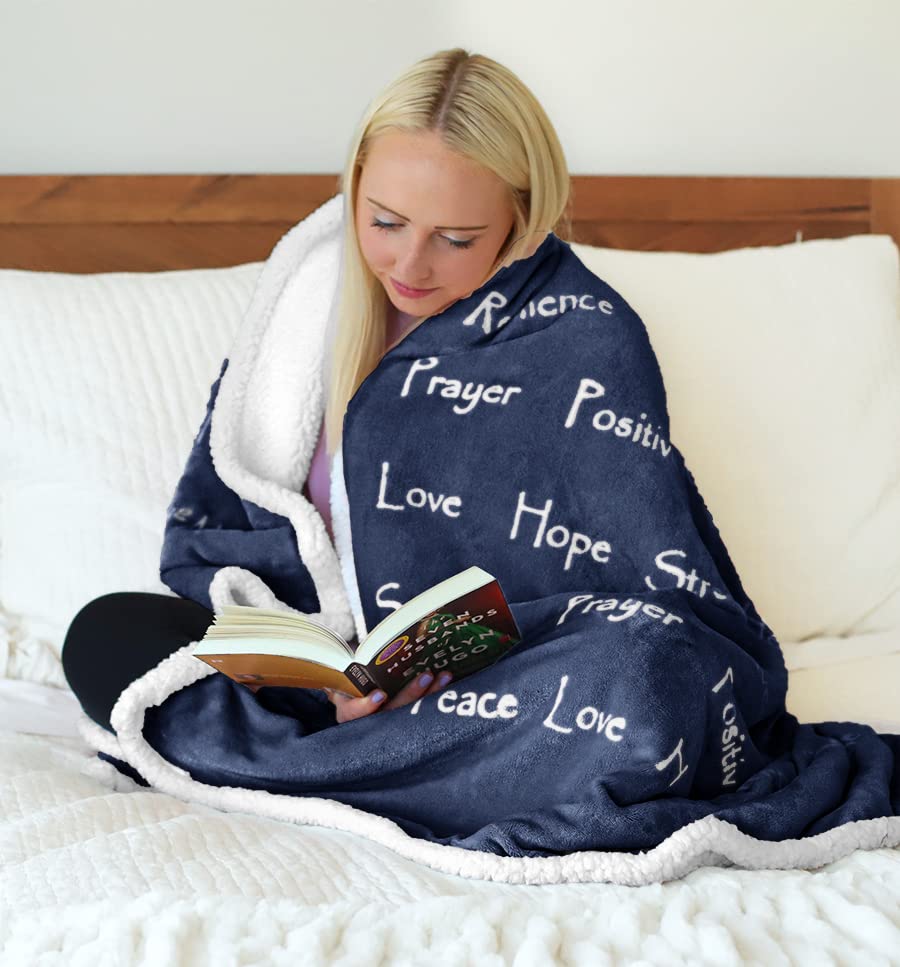 WOLF CREEK BLANKET Co. - Compassion Blanket - Strength Courage Super Soft Warm Hugs, Get Well Gift Blanket Healing Thoughts Positive Energy Love & Hope & Fluffy Comfort (50 x 65 Navy Blue)