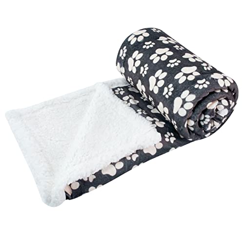 long rich Printed Dog paw Flannel Reverse to Sherpa Throw Blanket, Gray, by Happycare Textiles