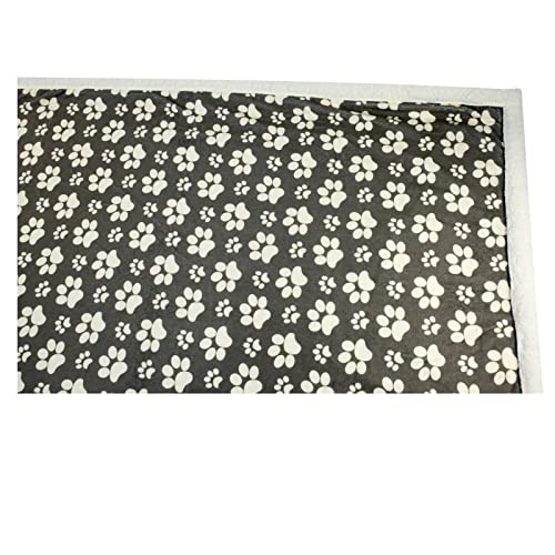 long rich Printed Dog paw Flannel Reverse to Sherpa Throw Blanket, Gray, by Happycare Textiles