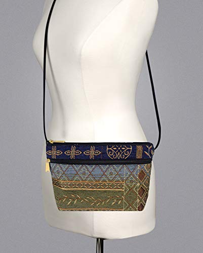 Danny K Women's Tapestry Zipper Purse Crossbody Handbag, Adjustable Cord, Handmade in USA (Neptune/Blue)