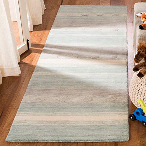 SAFAVIEH Kids Collection 4' x 6' Light Purple / Ivory SFK801V Handmade Stripe Wool Area Rug