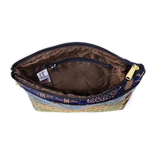 Danny K Women's Tapestry Zipper Purse Crossbody Handbag, Adjustable Cord, Handmade in USA (Neptune/Blue)