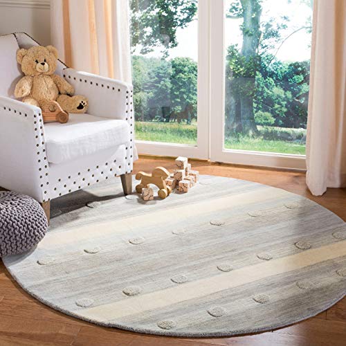 SAFAVIEH Kids Collection 4' x 6' Light Purple / Ivory SFK801V Handmade Stripe Wool Area Rug