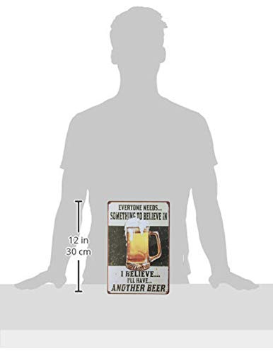 Retro Vintage Metal Tin Sign, I Believe I'll Have Another Beer Tin Sign Bar Cave Metal Sign 12"x 8"
