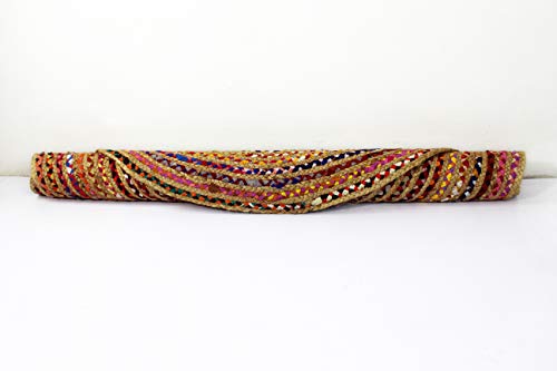 COTTON CRAFT Jute Chindi Braid Rag Rug - Boho Farmhouse Rustic Area Accent Throw Rug - Handwoven Reversible Natural Recycled Cotton - Living Room Den Study Home Décor Gift - 4 Feet Round - Multi Color