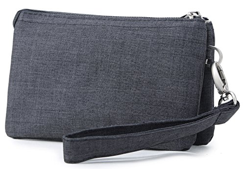Crest Design Water Repellent Cell Phone Purse Wristlet Clutch Wallets For Women With Wrist Strap (Black)
