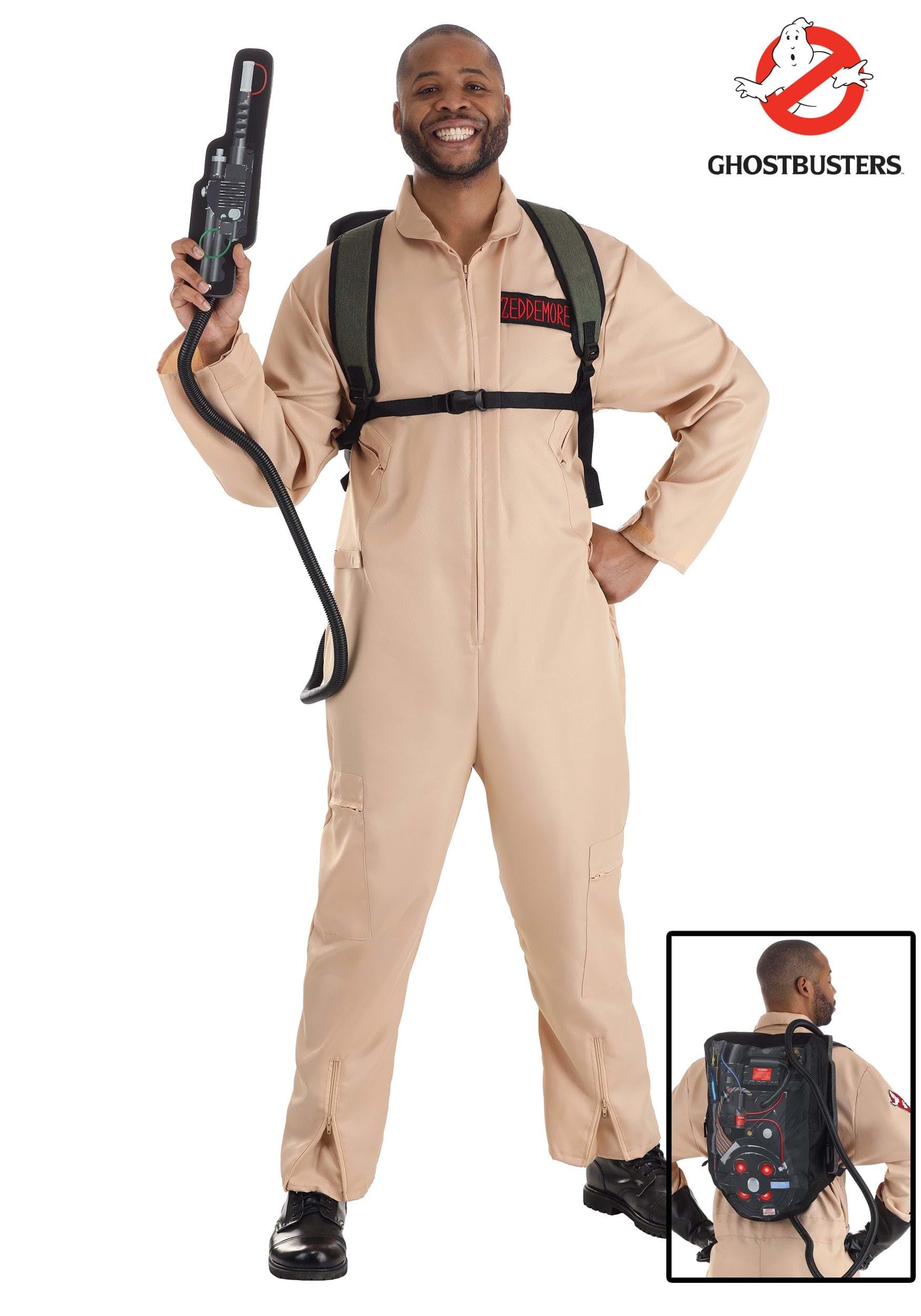 Deluxe Plus Size Ghostbusters Halloween Costume | Adult Ghostbusters Jumpsuit Uniform with Proton Pack for Men 4X Brown