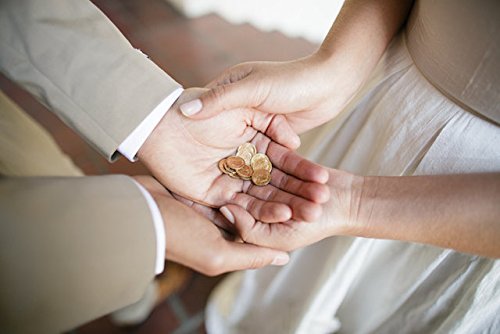 Wedding Unity Coin Set - Arras de Boda - Double Heart Box with Decorative Rhinestone Crystals 68 (Gold)