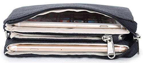 Crest Design Water Repellent Cell Phone Purse Wristlet Clutch Wallets For Women With Wrist Strap (Black)