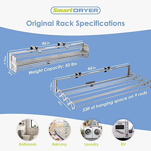 The Original Smartdryer RV Ladder Clothes Drying Rack, Outdoor Clothes Drying Rack, Wall Mounted Drying Racks for Laundry - Full Size Version - 46 Inch