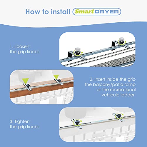 The Original Smartdryer RV Ladder Clothes Drying Rack, Outdoor Clothes Drying Rack, Wall Mounted Drying Racks for Laundry - Full Size Version - 46 Inch