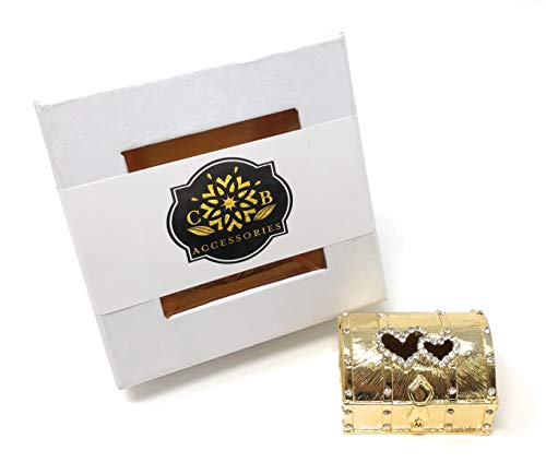 Wedding Unity Coin Set - Arras de Boda - Double Heart Box with Decorative Rhinestone Crystals 68 (Gold)
