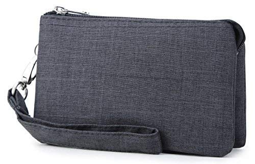 Crest Design Water Repellent Cell Phone Purse Wristlet Clutch Wallets For Women With Wrist Strap (Black)