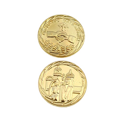 Wedding Unity Coin Set - Arras de Boda - Double Heart Box with Decorative Rhinestone Crystals 68 (Gold)