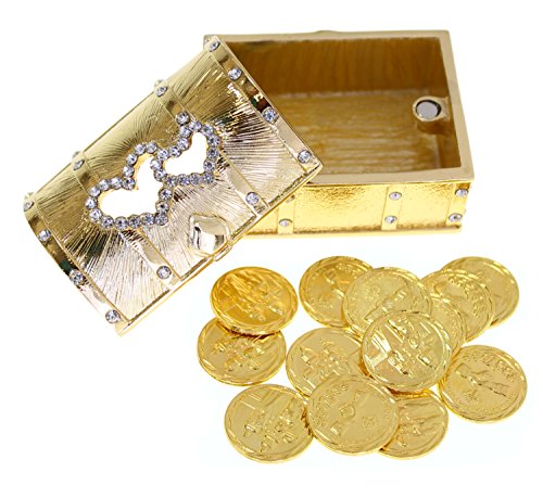 Wedding Unity Coin Set - Arras de Boda - Double Heart Box with Decorative Rhinestone Crystals 68 (Gold)
