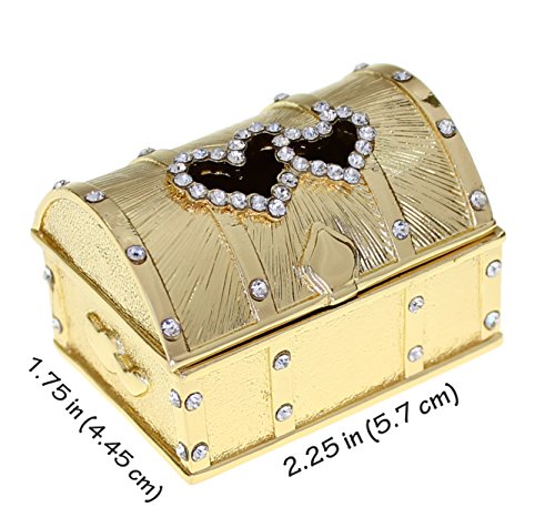 Wedding Unity Coin Set - Arras de Boda - Double Heart Box with Decorative Rhinestone Crystals 68 (Gold)
