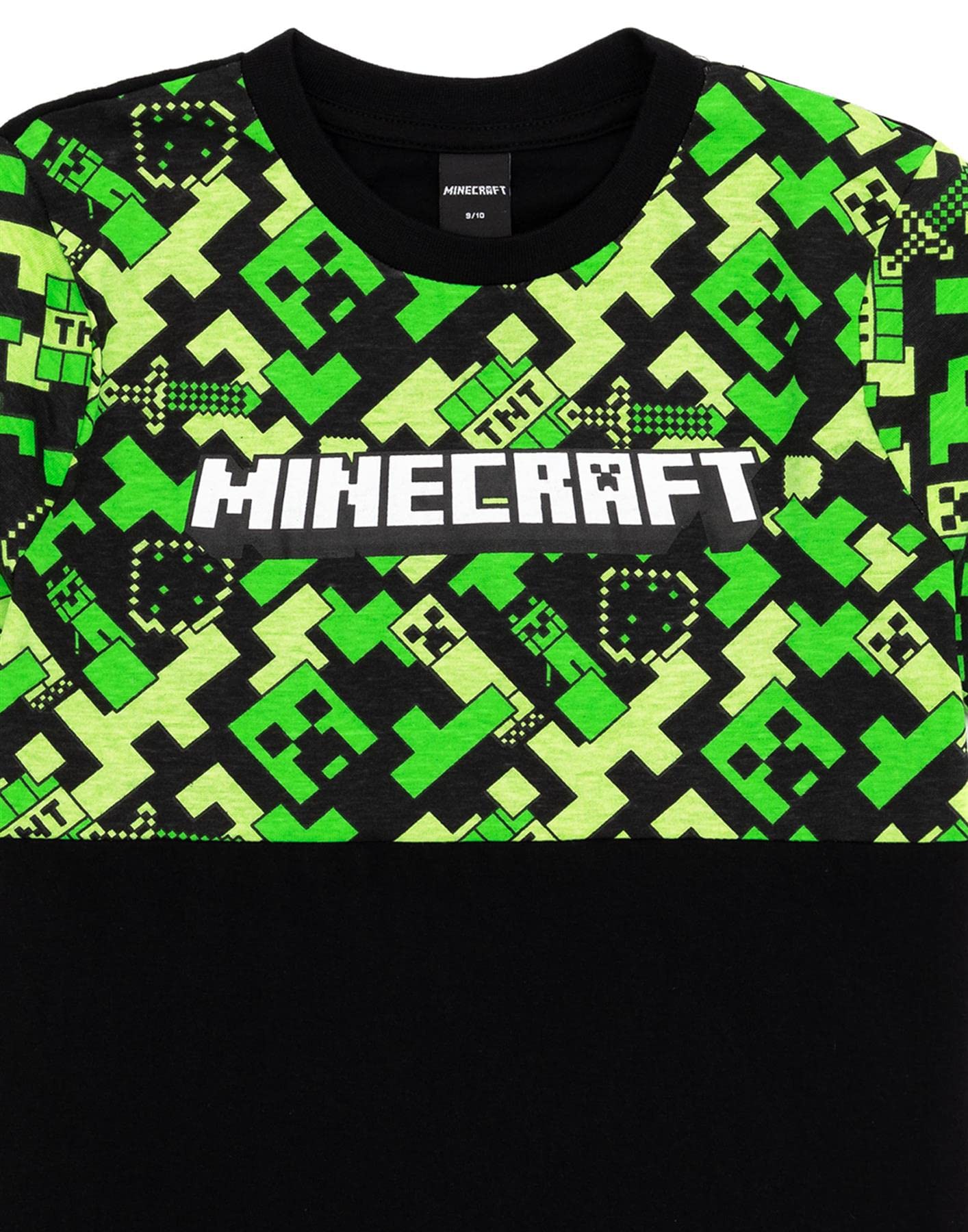 Minecraft Camo Pajama Set | Creeper Short Sleeve Top and Long Leg Bottoms | Comfortable Kids Gaming Nightwear for Bedtime