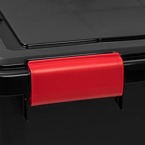 IRIS USA 74 Quart WEATHERPRO Plastic Storage Box with Durable Lid and Seal and Secure Latching Buckles, Weathertight, Black with Red Buckles, 4 Pack