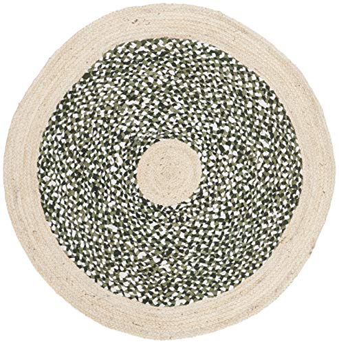 SAFAVIEH Cape Cod Collection 5' Round Green / Natural CAP210Y Handmade Braided Jute & Cotton Area Rug