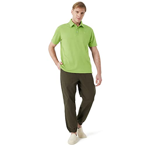 NAVISKIN Men's Short Sleeve Golf Polo Shirts UPF 50+ Quick Dry Outdoor Tactical Shirts Apple Green Size XL