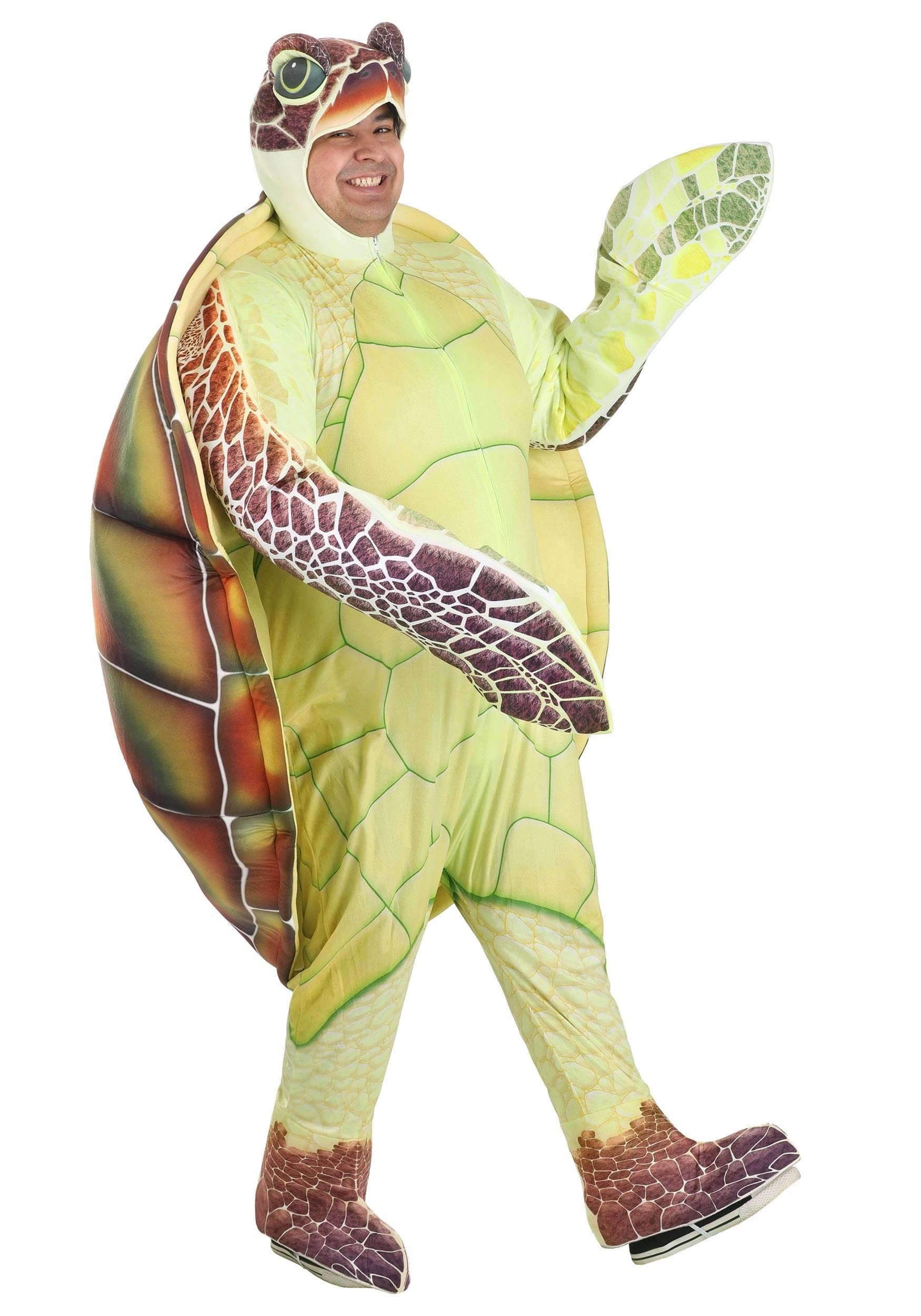 Adult Plus Size Sea Turtle Costume Unisex, Hooded Ocean Animal Halloween Bodysuit 4X Orange