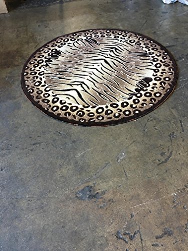 Americana Tiger & Leopard Zebra Animal Skin Round Area Rug Print Design 130 (4 feet X 4 feet Round)