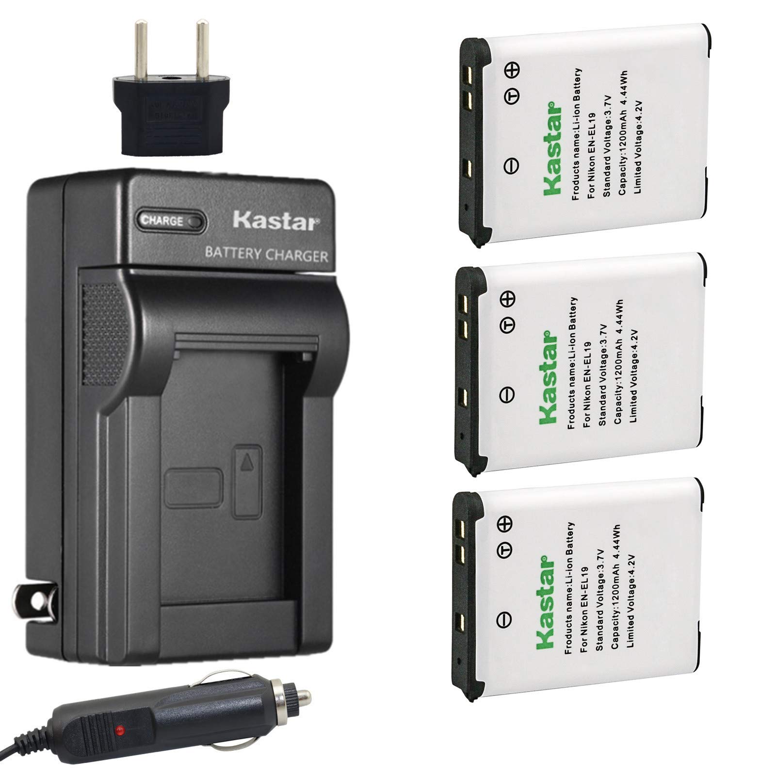 Kastar Battery (3-Pack) and Charger Kit for Nikon EN-EL19, MH-66 work with Nikon Coolpix S32, S100, S2500, S2600, S2700, S2750, S2800, S3100, S3200, S3300, S3400, S3500, S3600, S4100, S4150, S4200, S4300, S4400, S5200, S5300, S6400, S6500, S6600, S6700, S