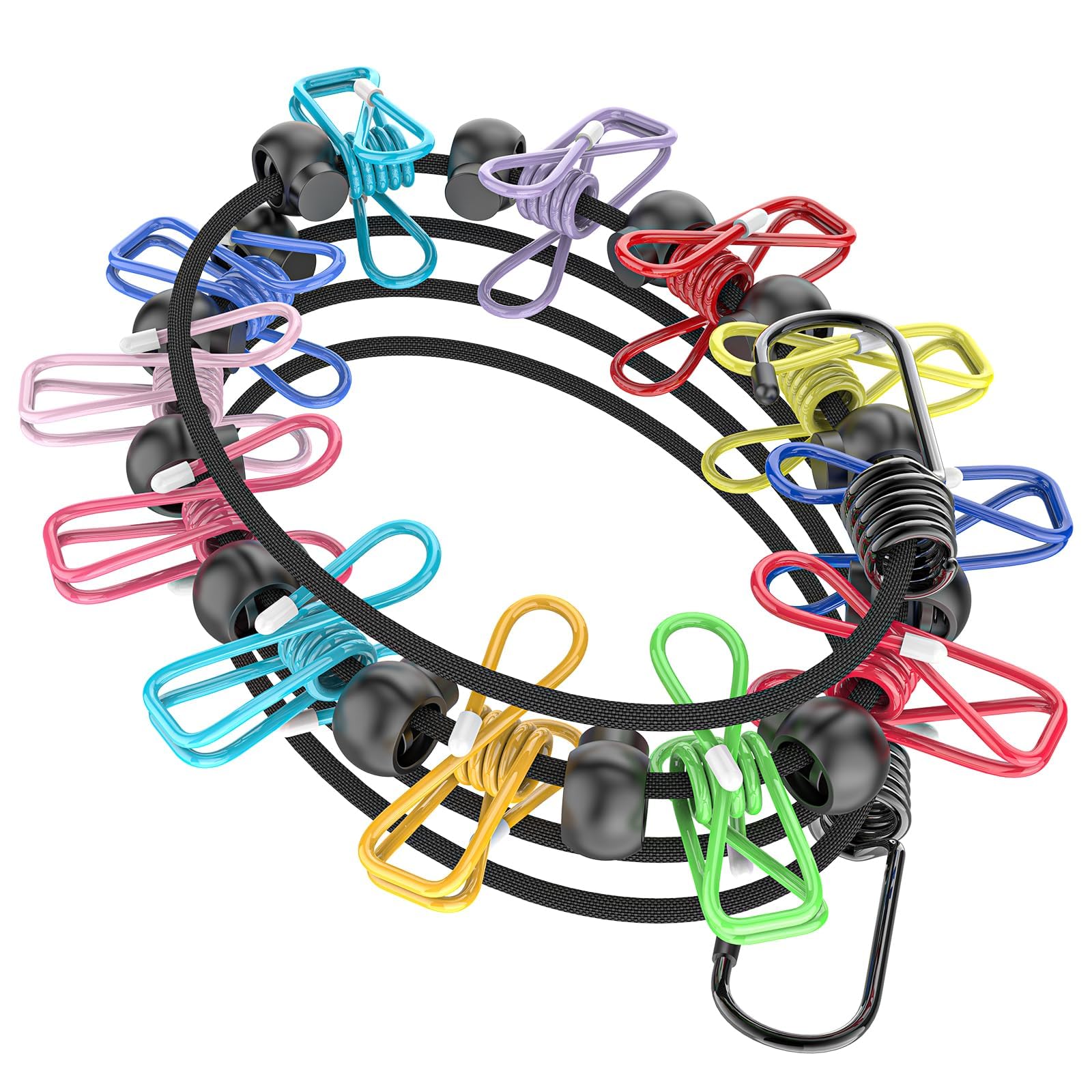 Travel Clothesline, Retractable Portable Clothesline with 12 Colorful Clips, for Indoor Laundry Drying line, Outdoor Camping and Camper Travel Hotel Essentials