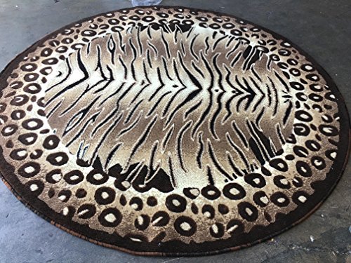 Americana Tiger & Leopard Zebra Animal Skin Round Area Rug Print Design 130 (4 feet X 4 feet Round)