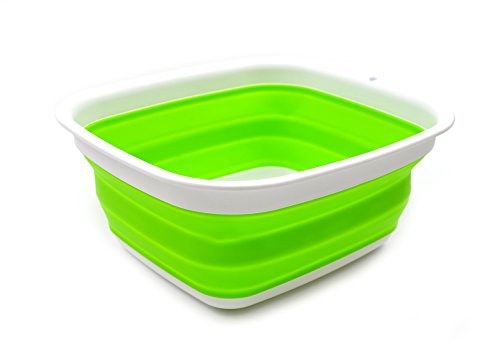SAMMART Set of 2-7.7L (2 Gallon) Collapsible Tub - Foldable Dish Tub - Portable Washing Basin - Space Saving Plastic Washtub (2, Green)