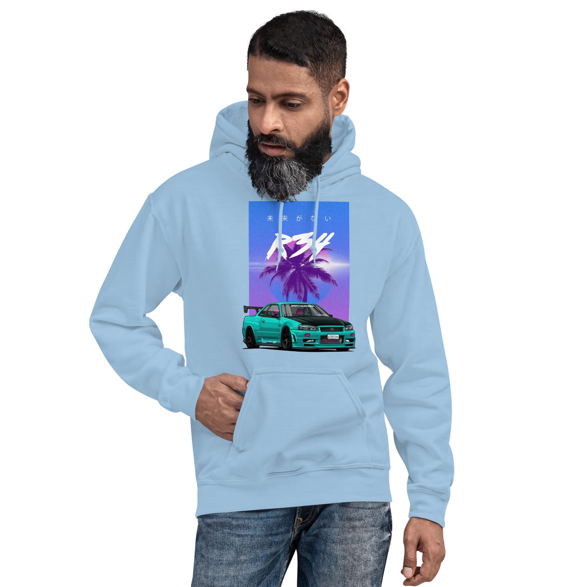 JG Infinite GTR R34 GT-R Skyline JDM Vaporwave Aesthetic Vapor Dreams Chillwave Unisex Hoodie Light Blue