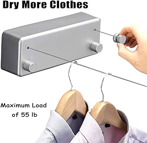 Retractable Clothesline Adjustable Drying Line for Cloth Laundry Outdoor/Indoor with Stainless Steel Double Rope Wall Mounted 13.8 Feets Clothsline (Gray)