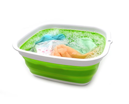 SAMMART Set of 2-7.7L (2 Gallon) Collapsible Tub - Foldable Dish Tub - Portable Washing Basin - Space Saving Plastic Washtub (2, Green)