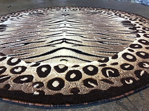 Americana Tiger & Leopard Zebra Animal Skin Round Area Rug Print Design 130 (4 feet X 4 feet Round)