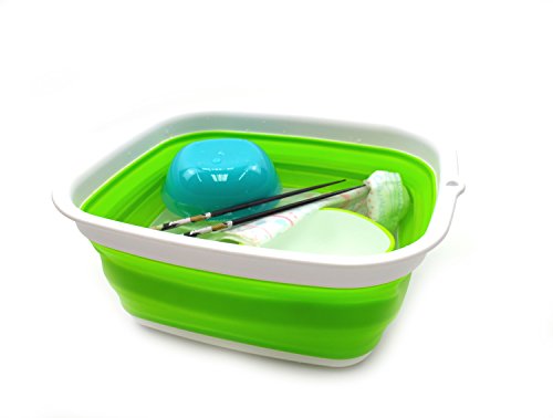 SAMMART Set of 2-7.7L (2 Gallon) Collapsible Tub - Foldable Dish Tub - Portable Washing Basin - Space Saving Plastic Washtub (2, Green)
