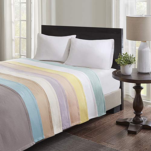 Madison Park BL51N-0675 Liquid Cotton Luxury Blanket Premium Soft Cozy 100% Ring Spun Cotton For Bed , Couch or Sofa, Twin, Linen