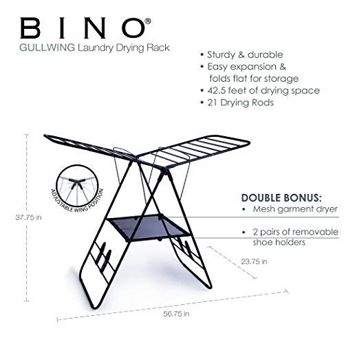 BINO Gullwing Steel Drying Rack Foldable, Sturdy, and Collapsible Laundry Solution - Collapsing Laundry Drying Rack - Space Saving - Home Essentials (Black)